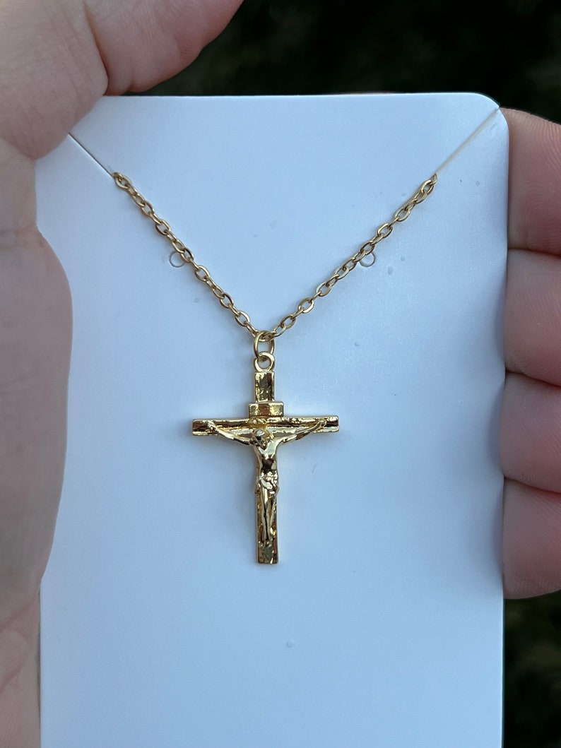 Gold Color Cross, Jesus on the Cross Encklace, Christian Jewelry ...