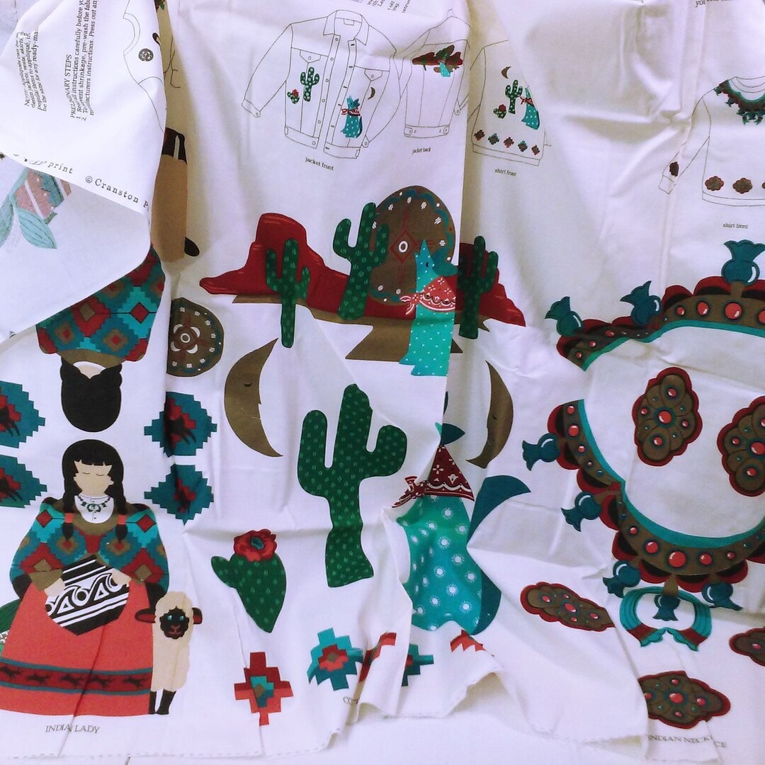 Vintage 80s Cranston Printworks Artsy Crafty Southwestern Fabric ...