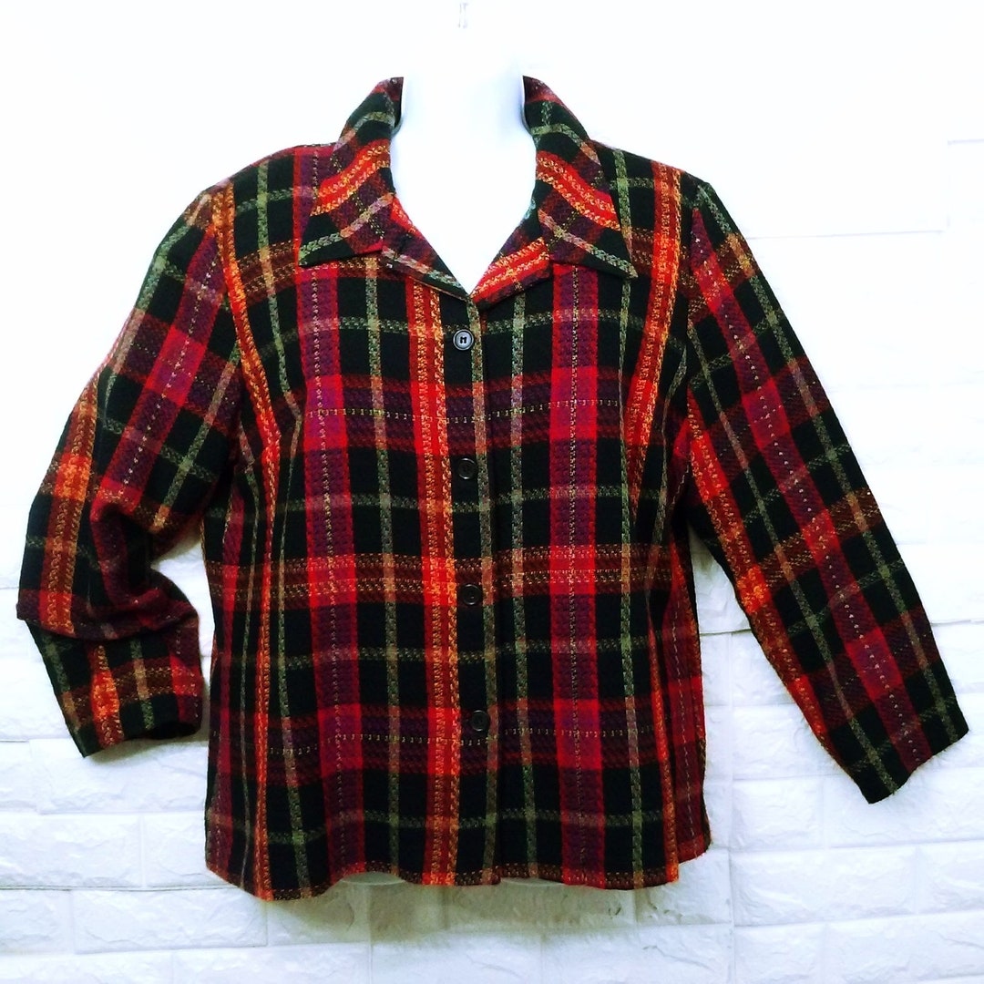 Vintage 80s Kensington Square Plaid Jacket Boxy Woven Boucle Shacket ...