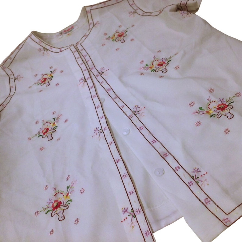 Vintage 80s Hand Embroidered Asian Blouse Floral-baskets Daffodil China ...