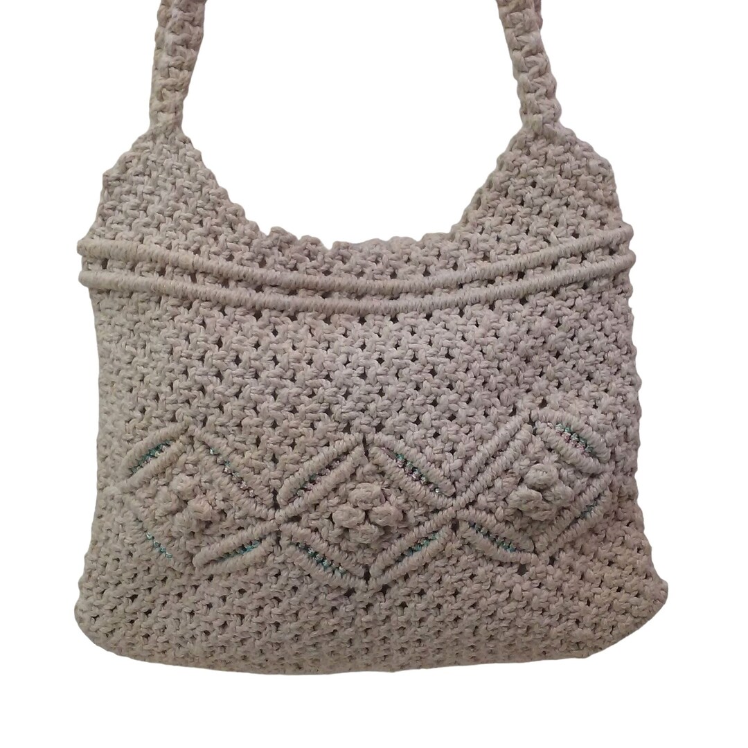 Vintage 80s Boho Macrame Hobo Shoulder Bag Made in Philippines Snap ...