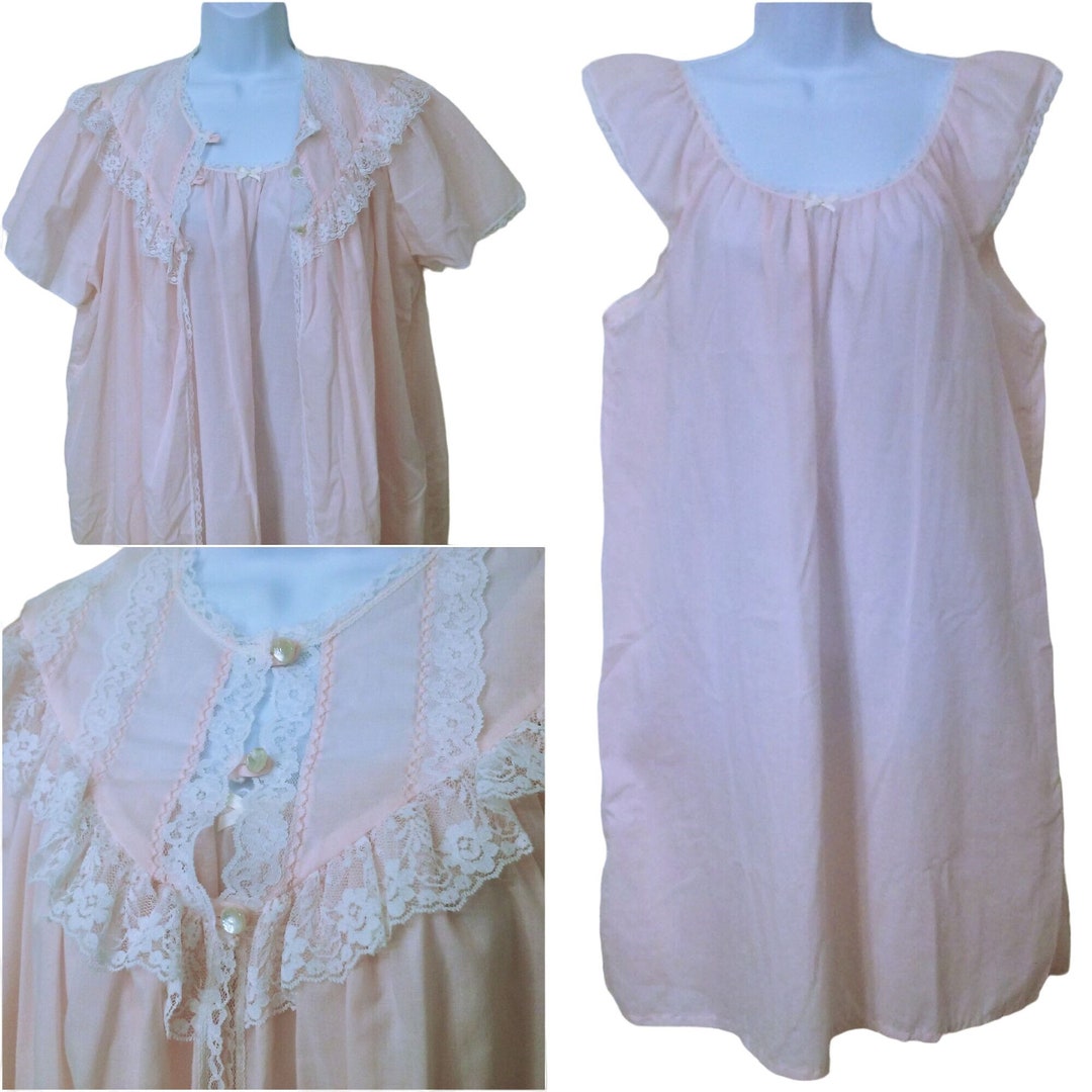 Vintage 80s Sears Carriage Court 2pc Peignoir Set Lady-m Lace Trim 3 ...