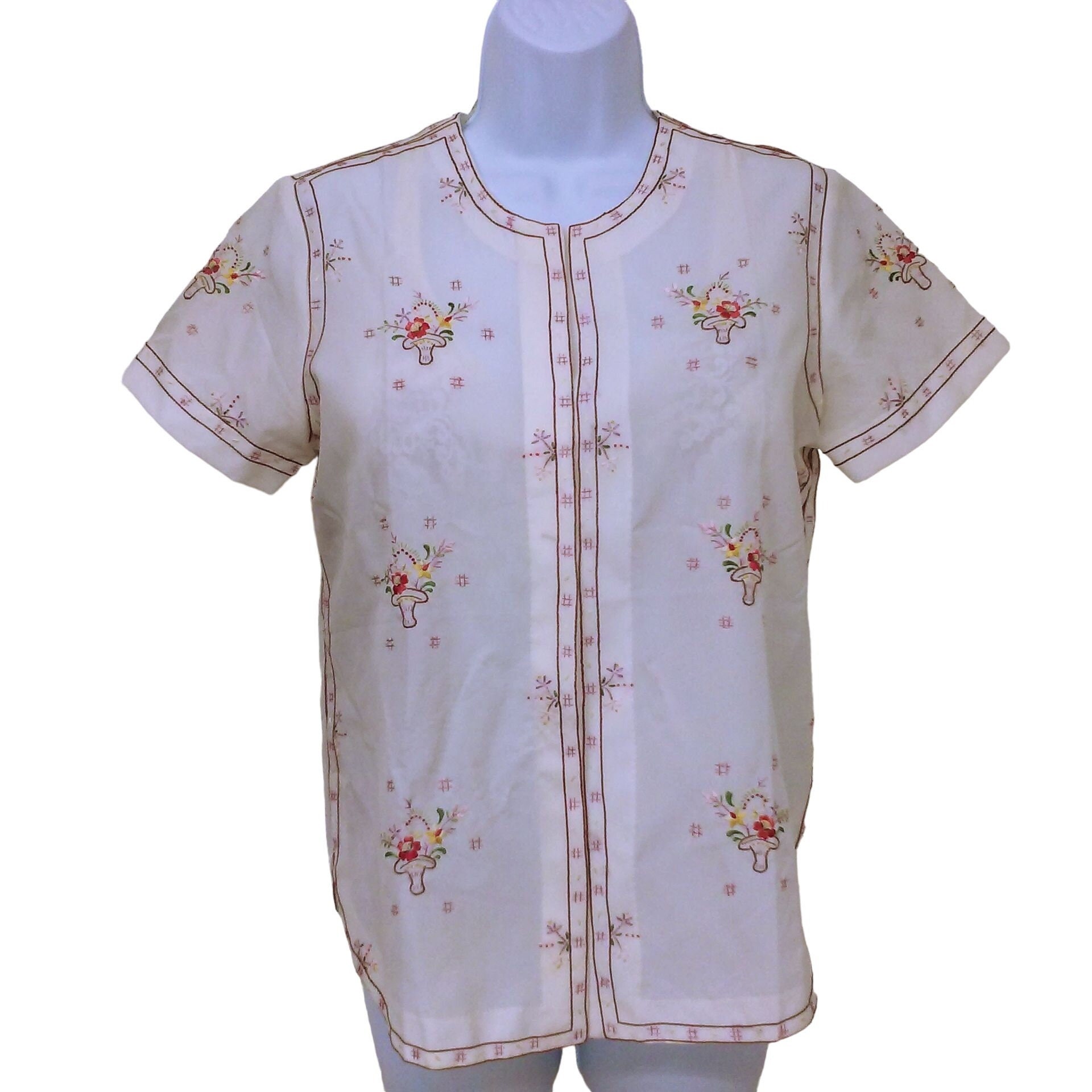 Vintage 80s Hand Embroidered Asian Blouse Floral-baskets Daffodil China ...