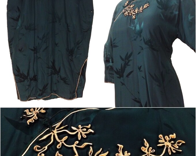 Vintage 50s Cheongsam Qipao Quilted Dress Women(12/14) Pocket ...