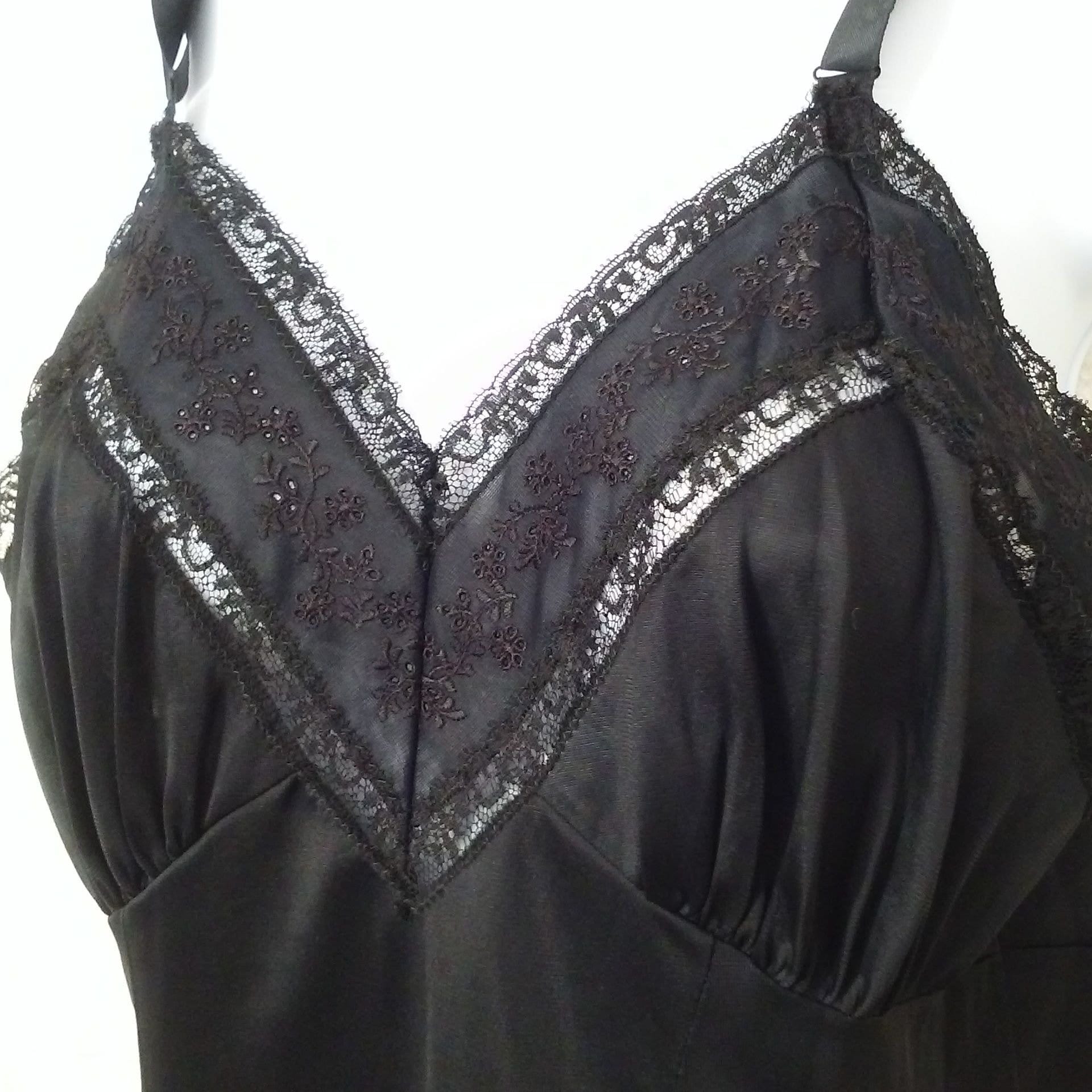 Vintage 50s-60s Full-slip Dress M Lace Floral Trim Empire Bodice Wiggle ...