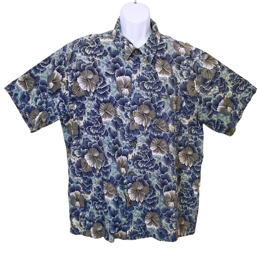 Vintage 80s Quicksilver Usa-made Aloha Shirt Men-xl Logo Pocket Short ...