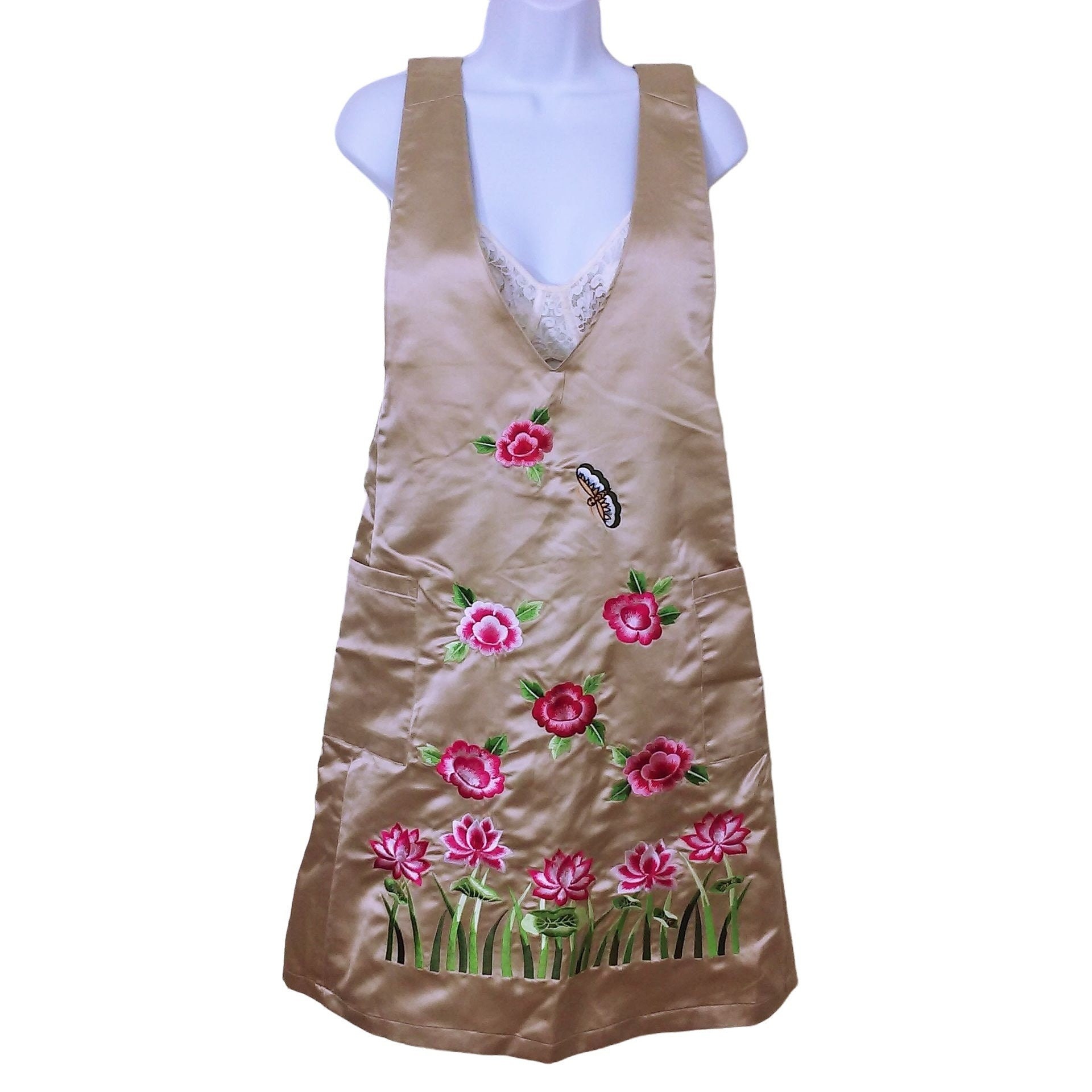 Vintage Asiana Airlines Flight Attendant Satin Apron XL Embroidered ...