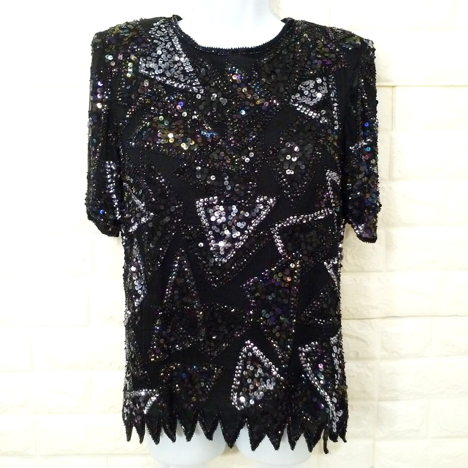 Vintage 80s Styleworks India-made Silk Sequin Beaded Crew-t Top Lady-m ...