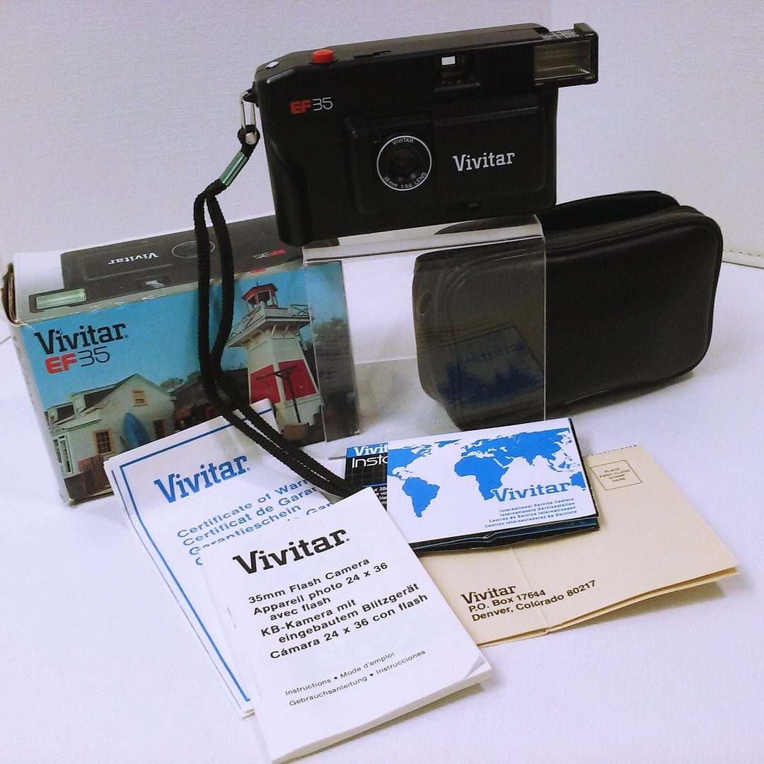 Vintage Vivitar EF-35 Flash Camera Made in Korea Open Box Zipper Case ...