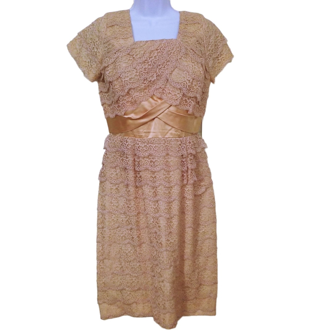 Vintage 50s-60s Handmade Tiered Lace & Satin Wiggle Sheath Dress ...