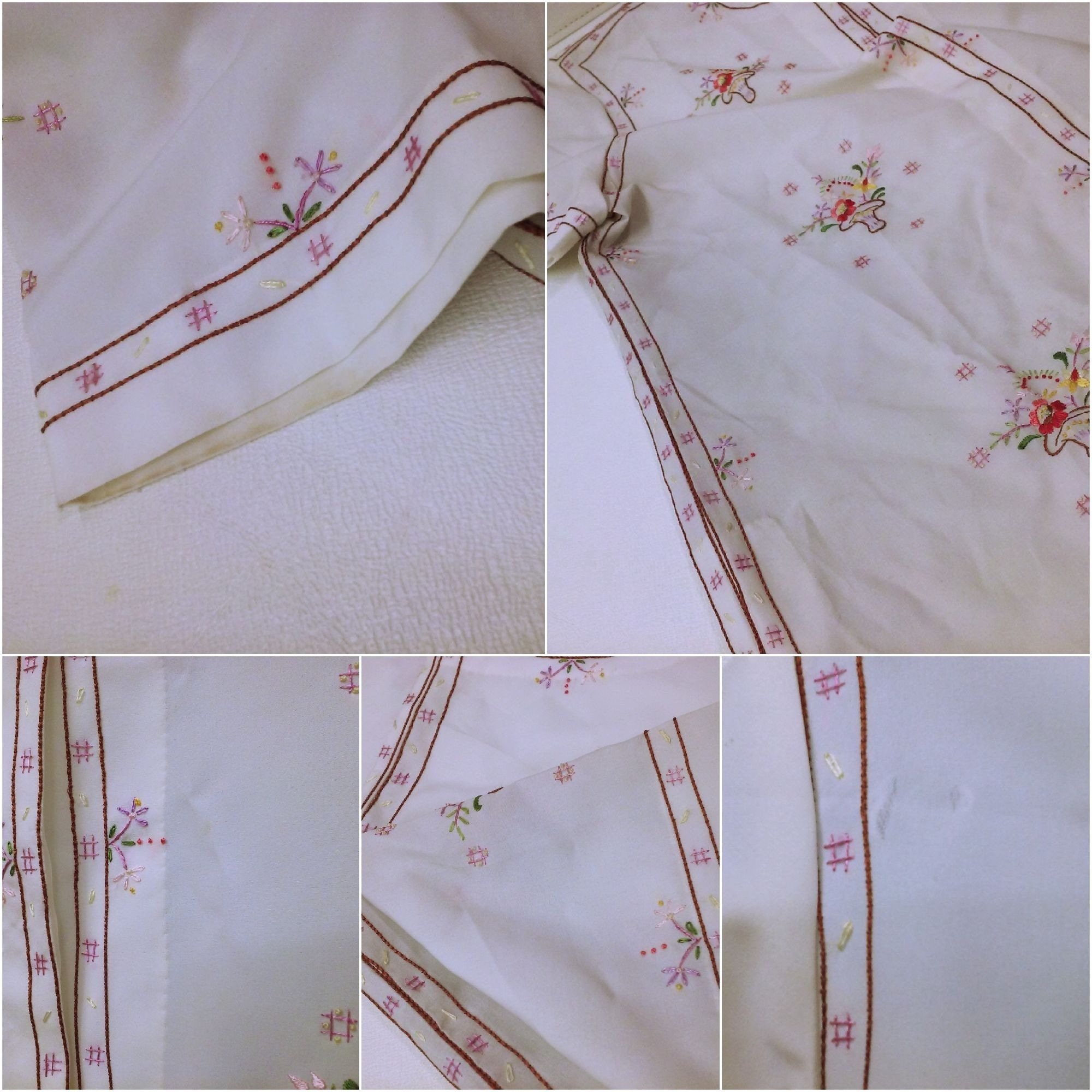 Vintage 80s Hand Embroidered Asian Blouse Floral-baskets Daffodil China ...