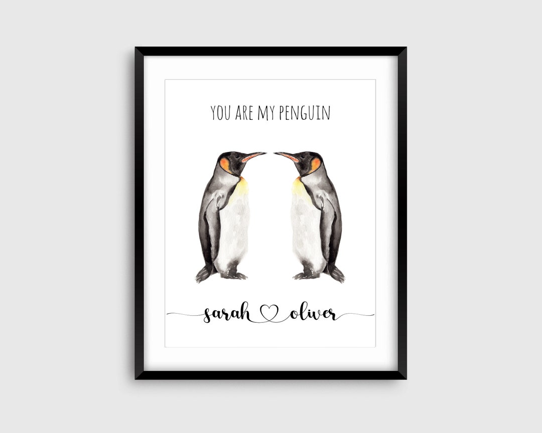 Penguin Love Print, Penguin Valentines Print, Penguin Lovers Gift ...