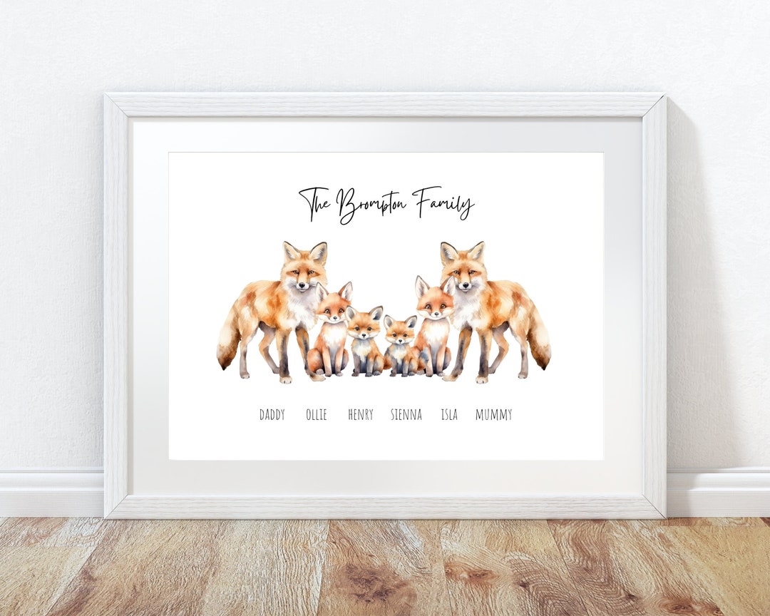 Fox Family Names Print, Fox Print With Family Names, Personalised Fox ...