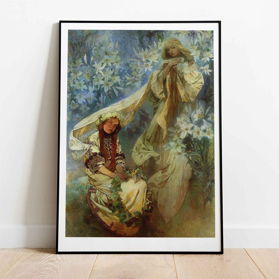 Alphonse Mucha Print- Madonna of the Lilies 1905- Art Nouveau Poster ...