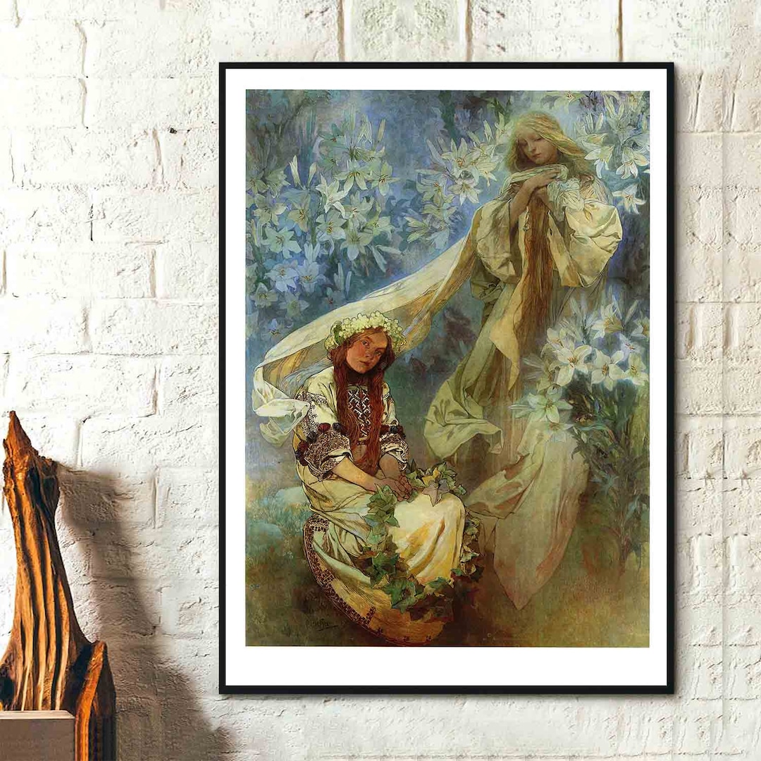 Alphonse Mucha Print- Madonna of the Lilies 1905- Art Nouveau Poster ...