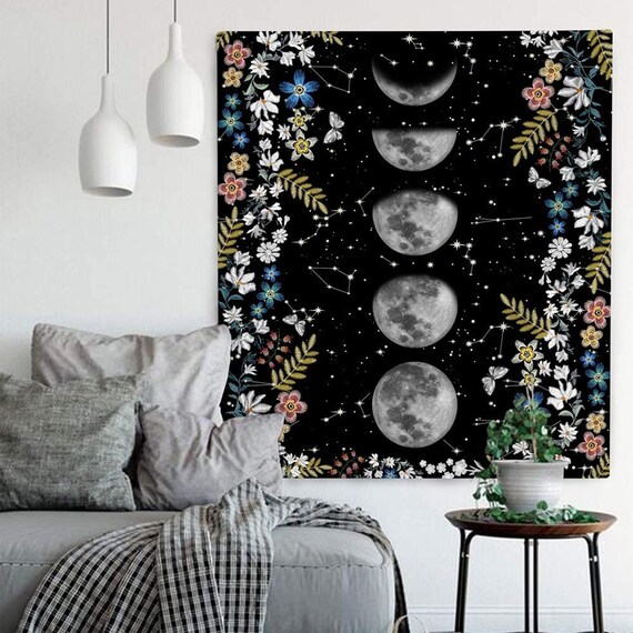 Moon Phases Tapestry Wall Hanging Tapestries Phases the Full | Etsy
