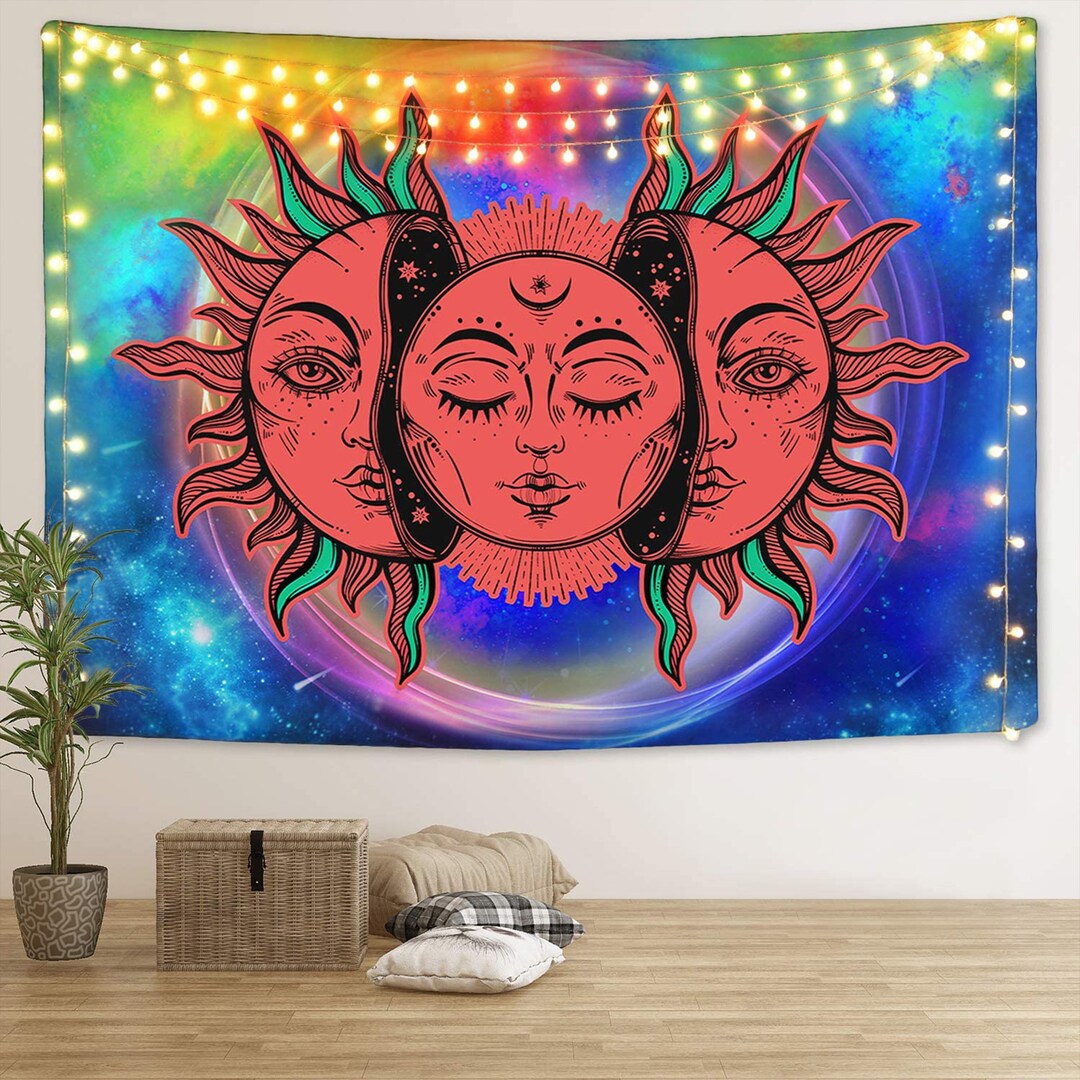 Sun and Moon Tapestry Sun Tapestries Colorful Fractal Faces - Etsy