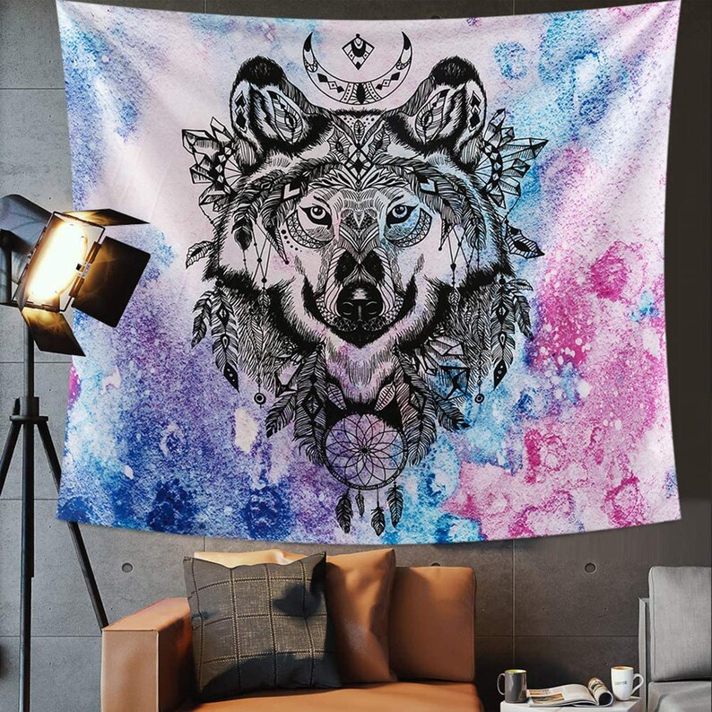 Galaxy Wolf Tapestry Wall Hanging Starry Night Tapestry - Etsy