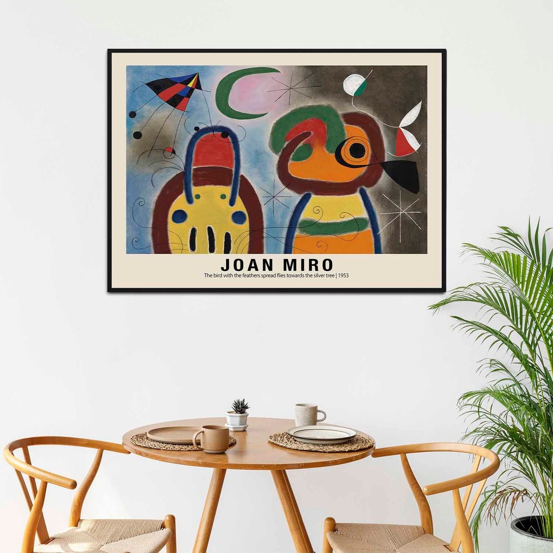 Joan Miro Print- the Bird With the Feathers Spread Flies Towards the ...