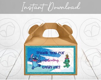 Stitch Pink Box Label, Gable Box, Labels for Birthday Party Printable ...