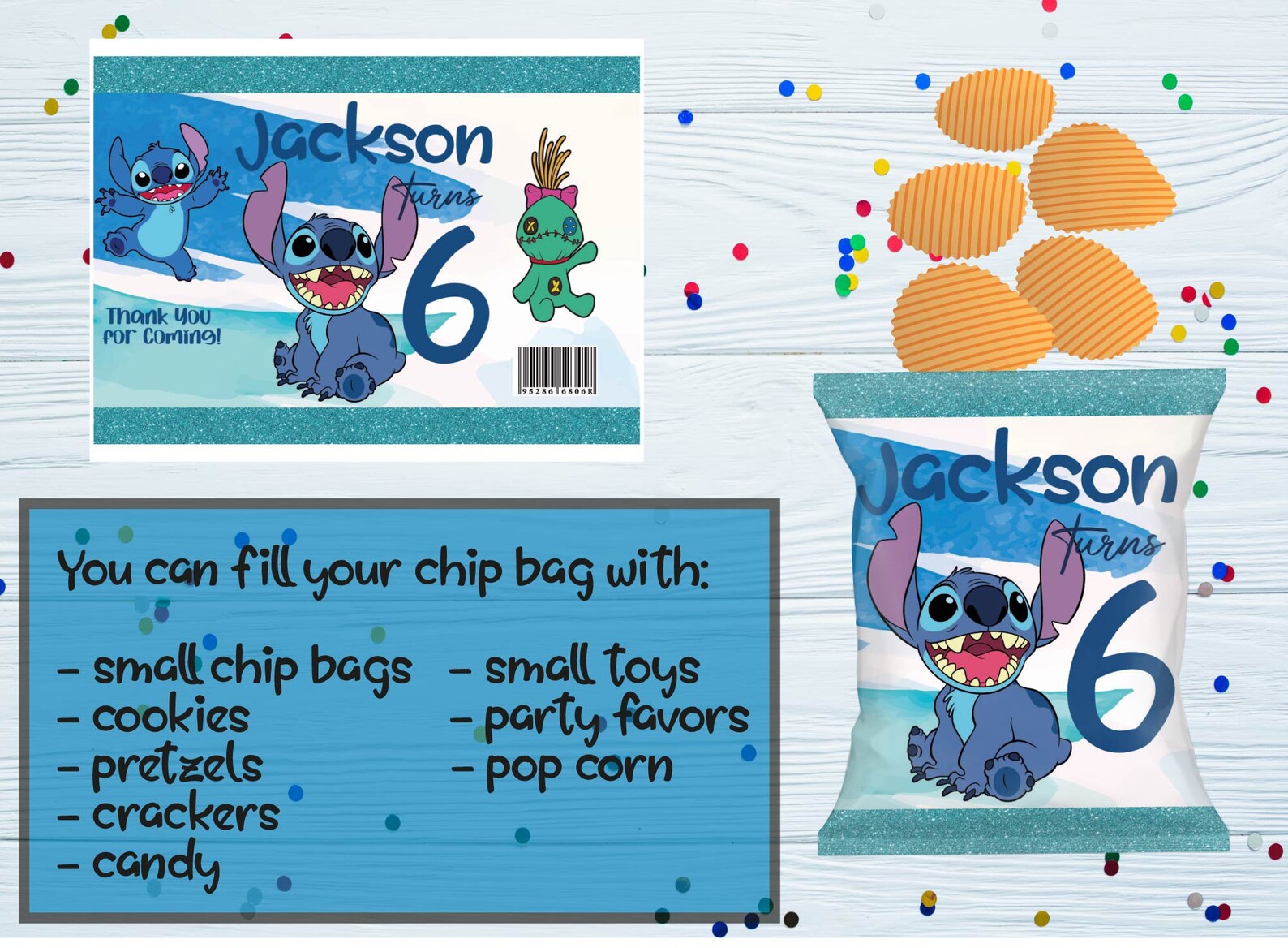 STITCH Chip Bag Stitch Printable Chip Bag Birthday Favors - Etsy