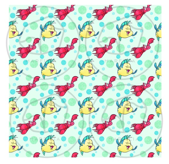 The Little Mermaid Seamless Pattern Flounder Pattern Fabric - Etsy