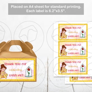 Princess Belle Gable Gift Box Label Birthday Treat Box Label - Etsy