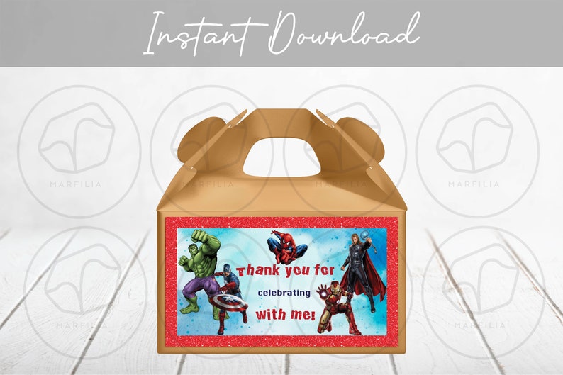 Marvel Avengers Gable Gift Box Label Birthday Treat Box - Etsy