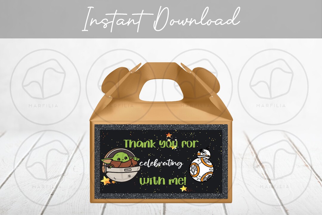 Baby Yoda Gable Gift Box Label, Birthday Treat Box Label, Party ...