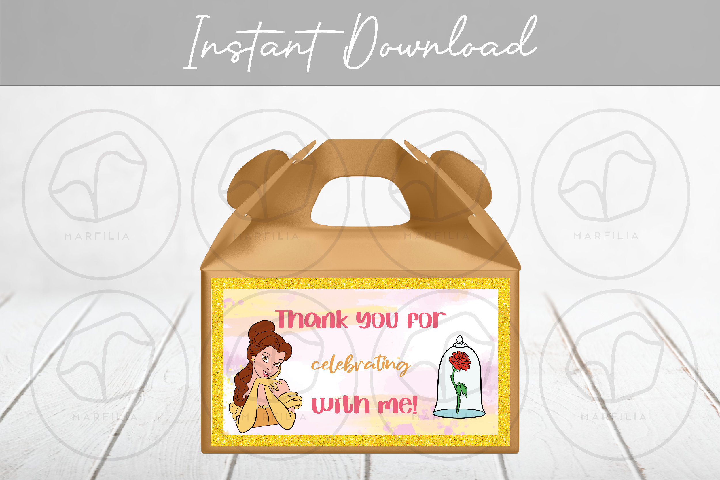 Princess Belle Gable Gift Box Label Birthday Treat Box Label - Etsy