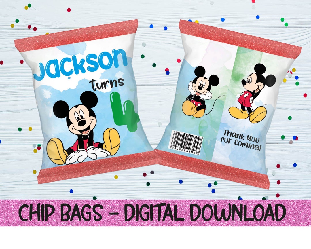 Mickey Mouse Chip Bag, Printable Chip Bag, Birthday Favors, Event ...