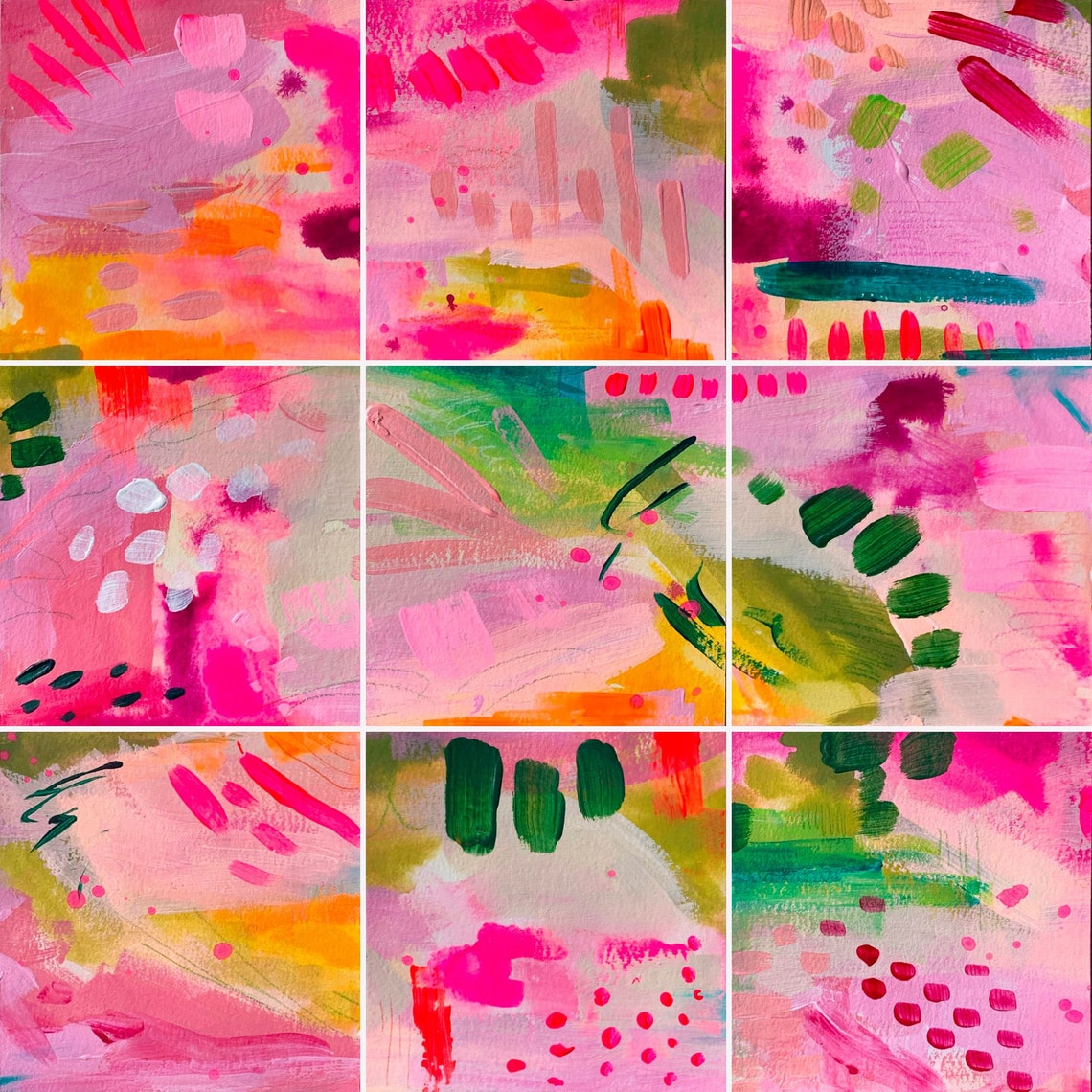 Blush Print Set Bright Pink Green Abstract Gallery Wall Set - Etsy