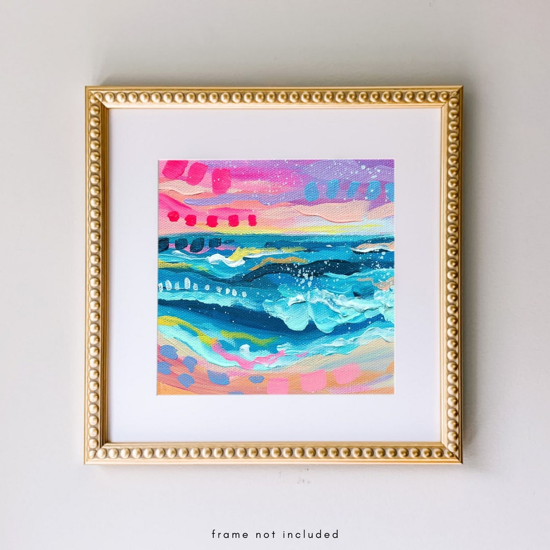 Queen Anne's Revenge Print, Pink Beach Sunset Painting, Colorful Ocean ...