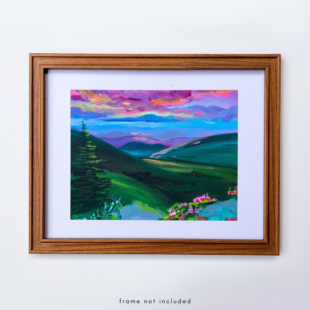 Lavender Ridge Print, Blue Ridge Mountain Sunset Painting, North ...