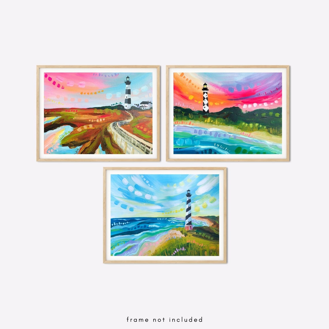 Outer Banks Lighthouses Print Set, Gallery Wall Set of 3 Prints, Cape ...