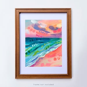 Low Tide Print, Pink Beach Sunset Painting, Abstract Seascape Art ...