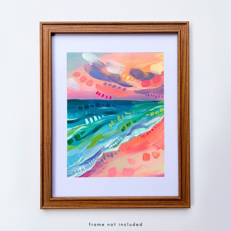 Low Tide Print Pink Beach Sunset Painting Abstract Seascape - Etsy