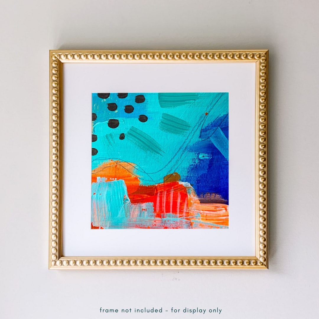 Cerulean Print - Bright Blue Orange Abstract Wall Art, Vivid Teal ...