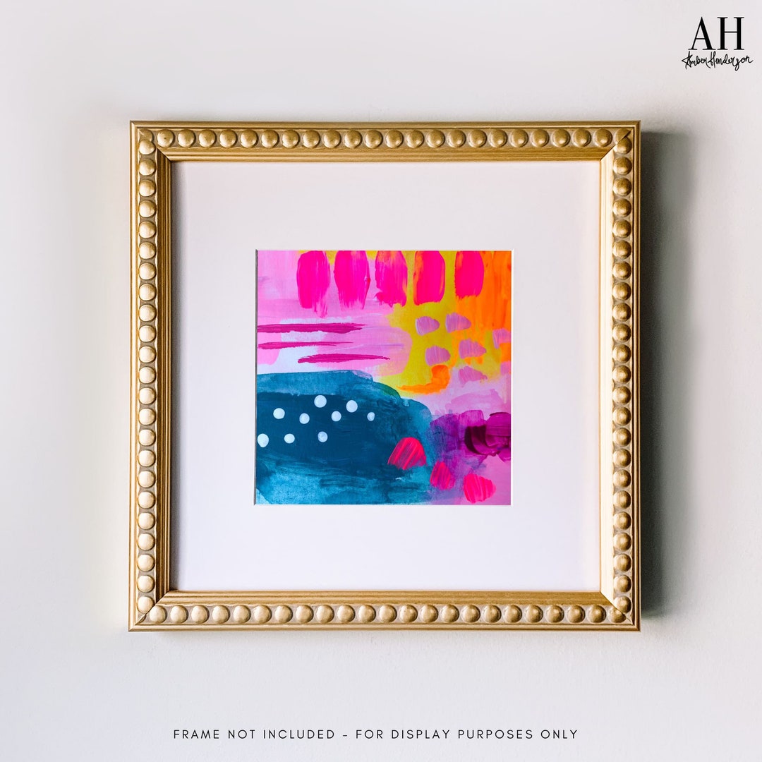 Denim Blue Print, Bright Pink Blue Abstract Art Print, Vibrant Painting ...