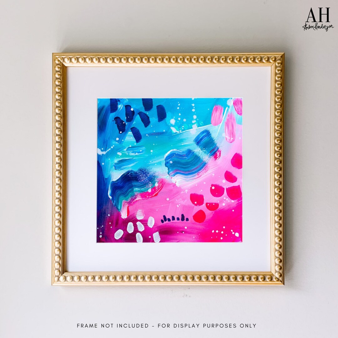 Ice Blue Print - Bright Pink Blue Abstract Art Print, Vibrant Painting ...