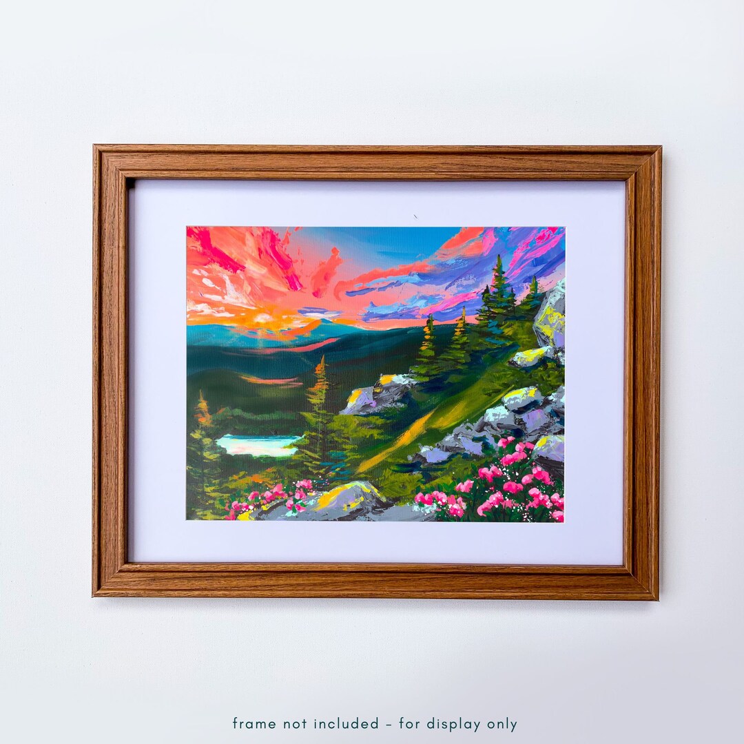 Rhododendron Ridge Print, Blue Ridge Mountain Sunset Painting, North ...