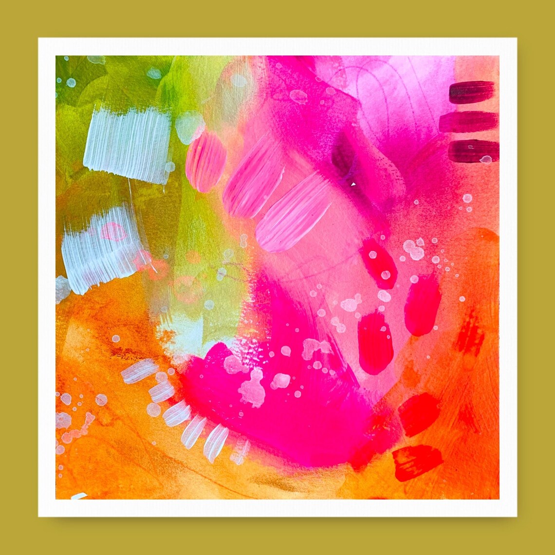 Peach Print Bright Pink Green Abstract Art Print Vibrant - Etsy