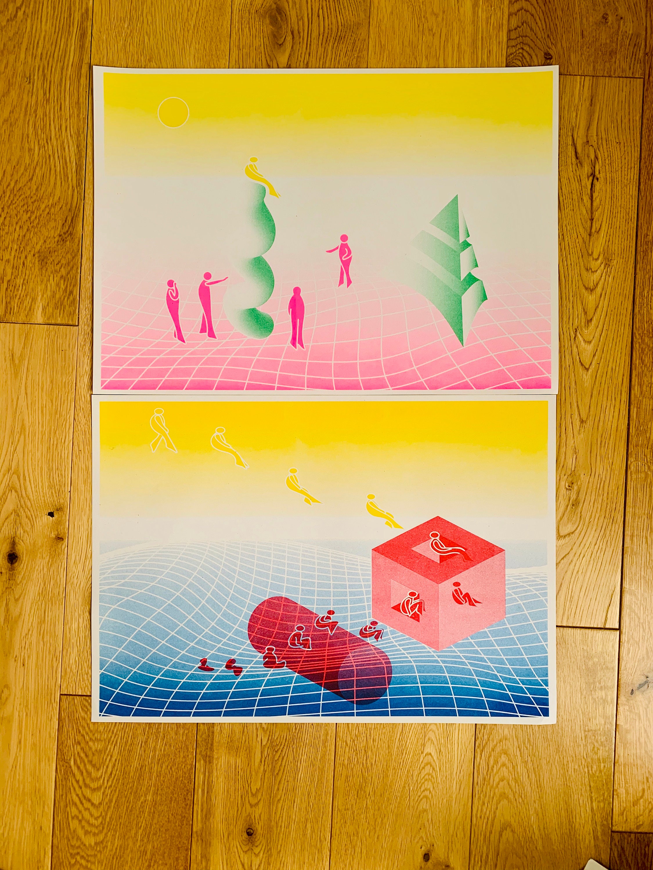 Set of 2 3 Colour A3 Risograph 3D Prints - Etsy