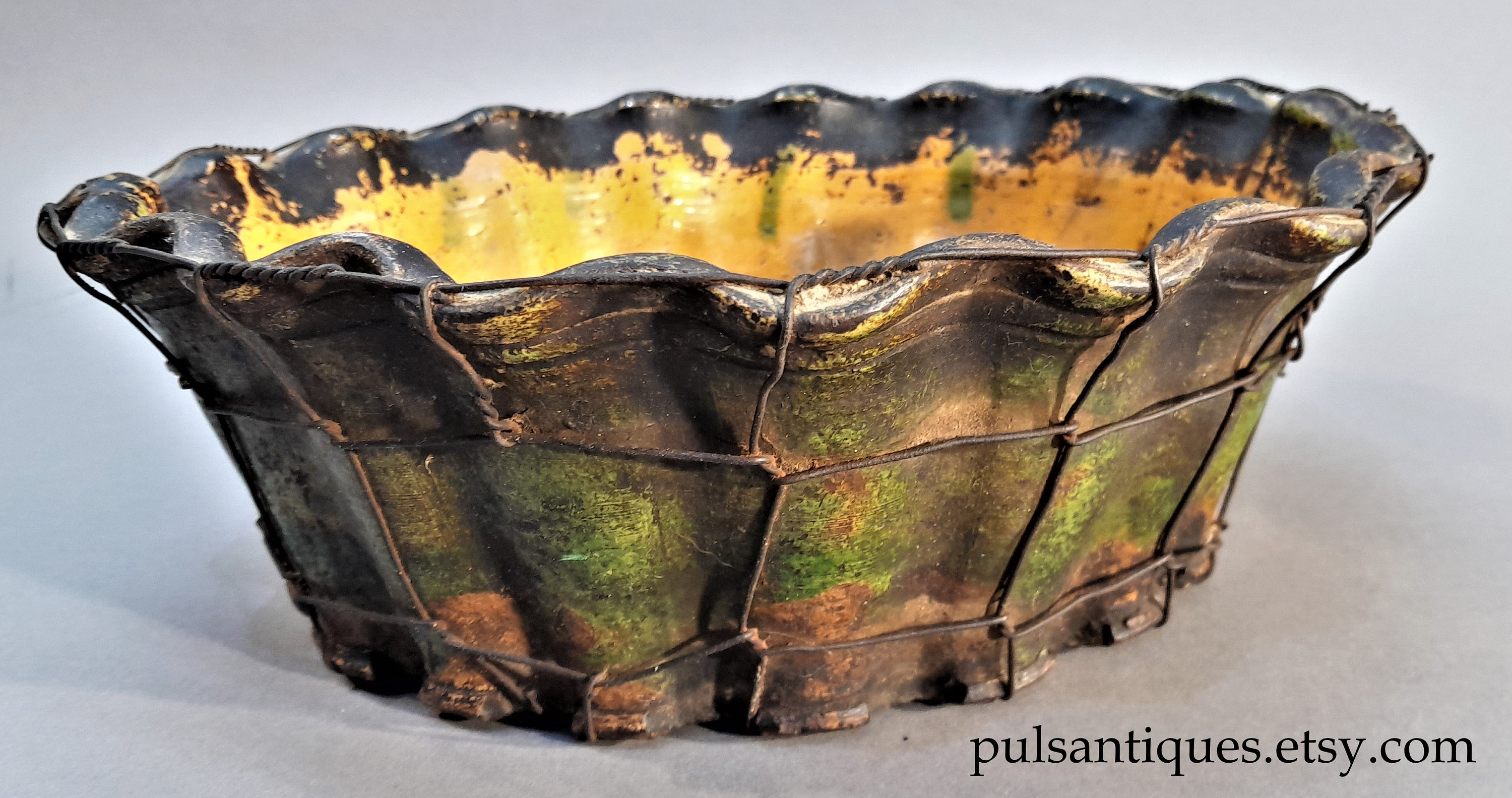 Antique 19th Century WIRE POTTERY BOWL - Etsy