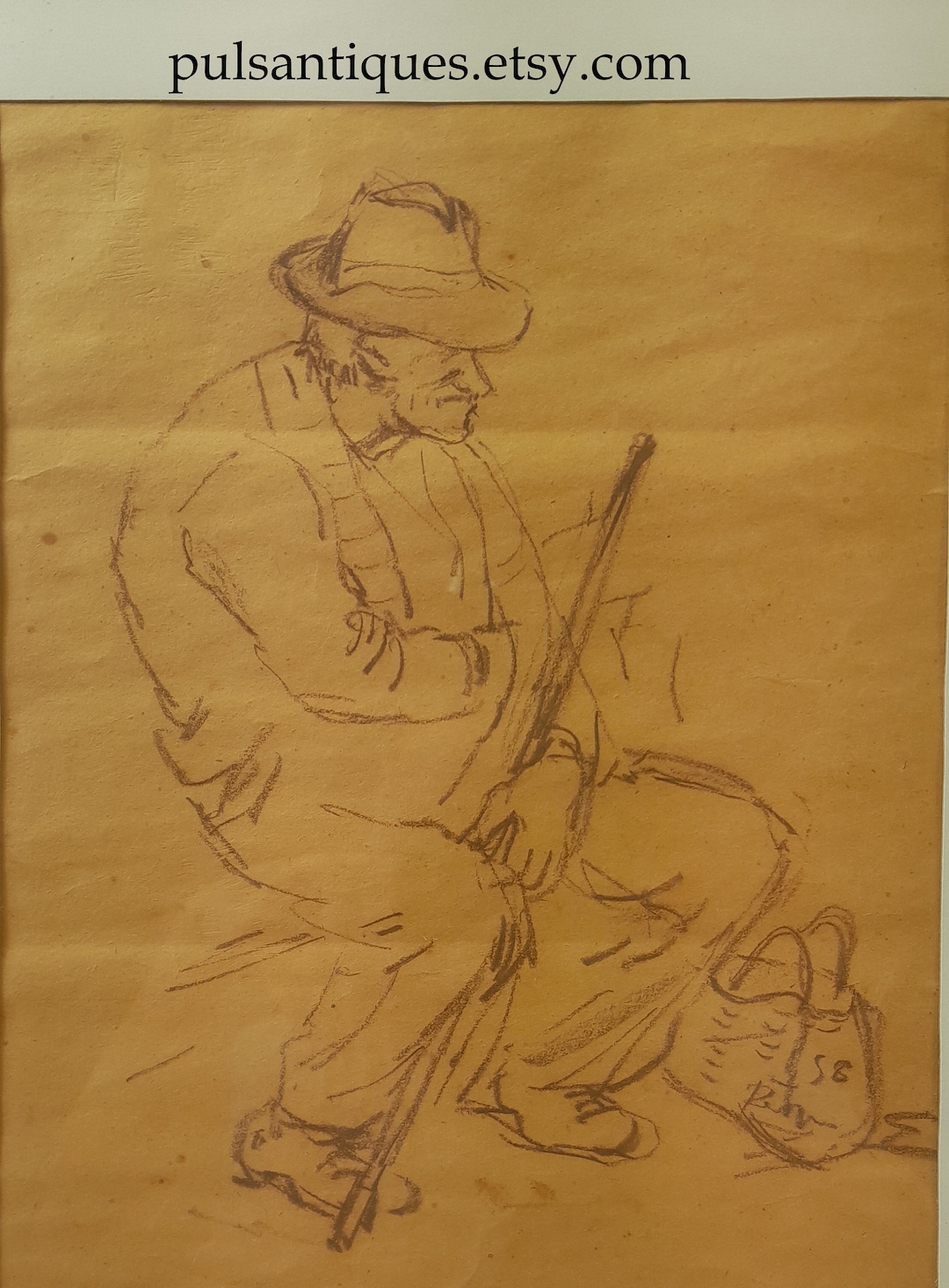 Vintage 1958 Signed Original Drawing – Minimalist Elegance One-of-a ...