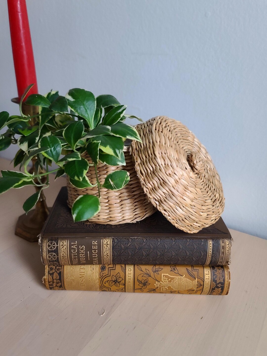 Vintage Sweetgrass Basket With Lid Storage for Bathroom Kitchen Bedroom ...