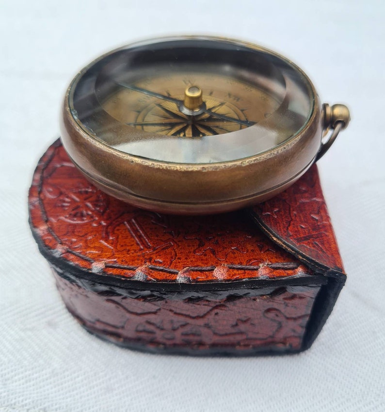 Antique Compass With Leather Box - Etsy