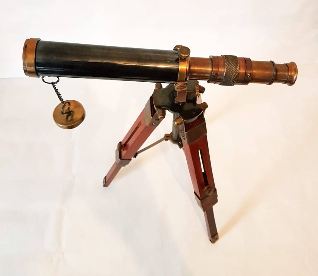 Telescopio antiguo en soporte de madera - Etsy España