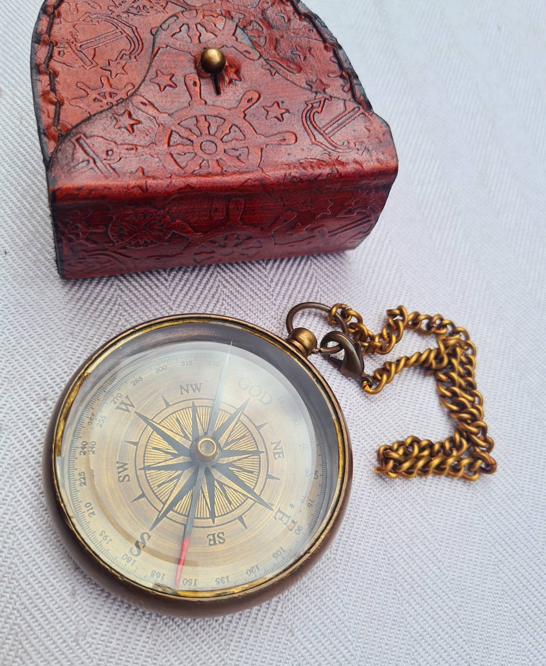 Antique Compass With Leather Box Etsy