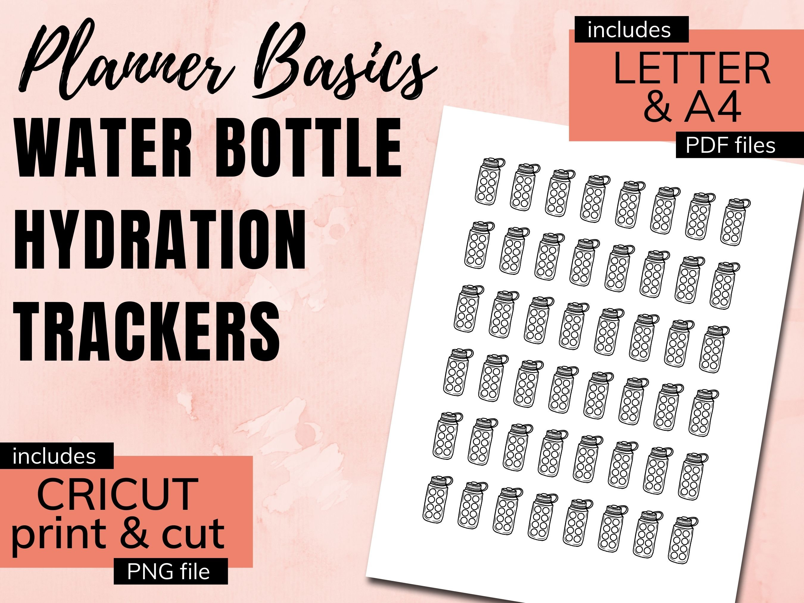Hydration Trackers Printable Planner Stickers - H2O Water Bottle ...